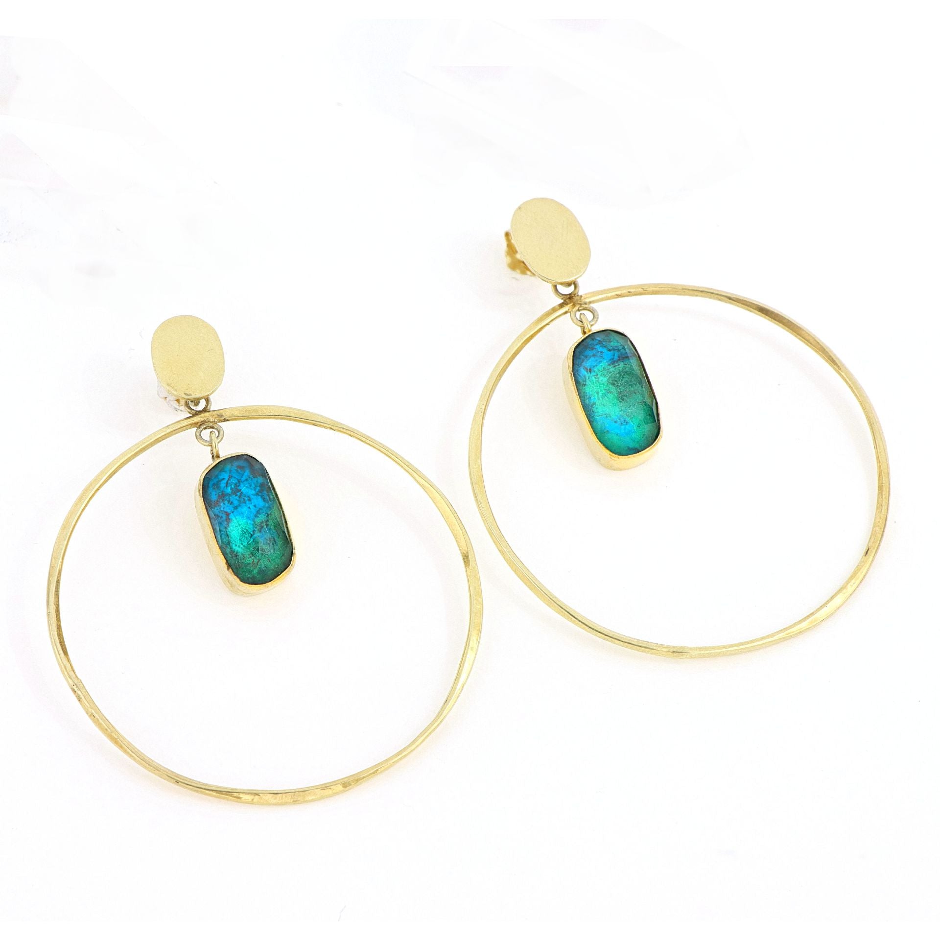 Athena gold hoops with Chrysocolla – Naná Aristova Jewels